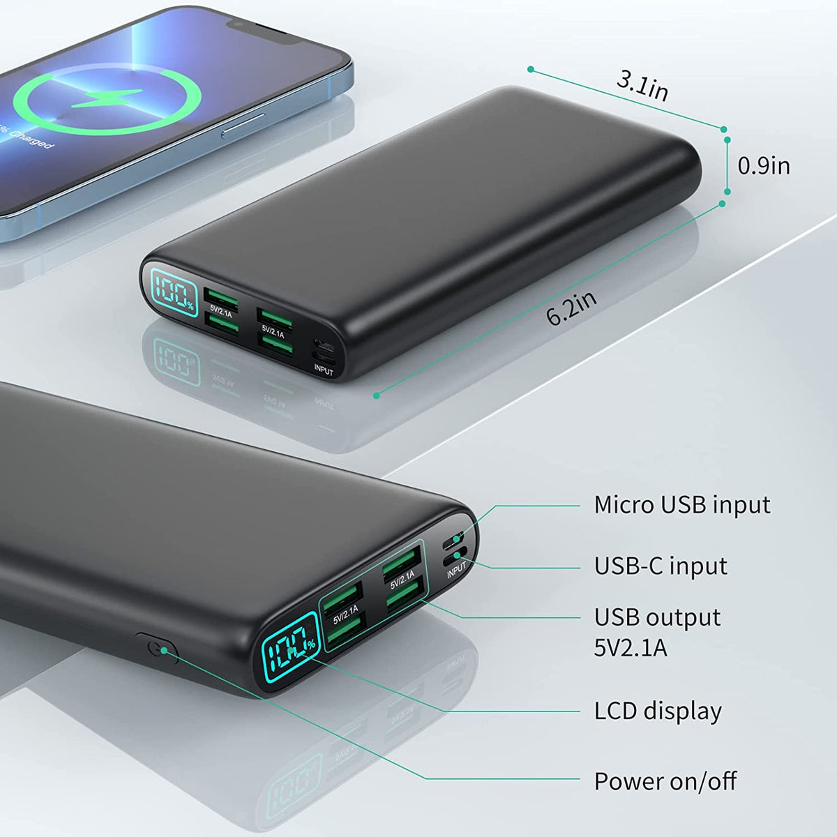 Portable Charger 38800mAh,LCD Display Power Bank,4 USB Outputs Battery ...